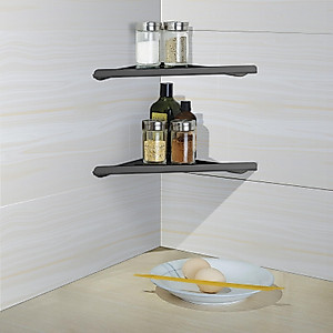 2 Pcs 304 Stainless Steel Corner Shelf with Screws, Triangle Shower Caddy, Wall Mount Soap Holder for Bathroom, Kitchen Organization (Matte Black)