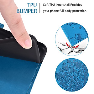 Asuwish Compatible with Oppo Reno 2 Wallet Case and Tempered Glass Screen Protector Flip Purse Accessories Wrist Strap Credit Card Holder Stand Cell Phone Cover for Reno2 2019 Women Men Blue