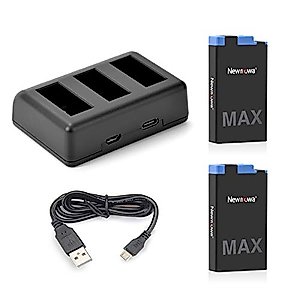 Newmowa Replacement Battery (2-Pack) and Rapid 3-Channel Charger for GoPro MAX (Fully Compatible)