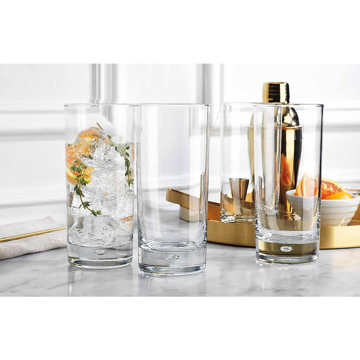 Highball Glasses Set Of 4, Tall Drinking Glasses 18oz Home Essentials & Beyond Beverage Water Glass Cups for Water, Juice, Cocktails. Bar Glasses. Dishwasher Safe.