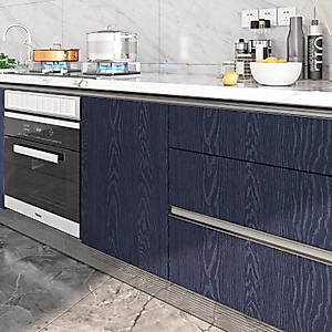 FunStick Navy Blue Stained Wood Contact Paper for Cabinets Peel and Stick Wood Wallpaper Waterproof Self Adhesive Wood Grain Contact Paper Removable Wood Wall Paper for Countertop Paper Desk 12"x200"