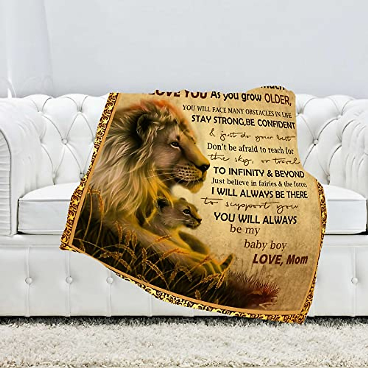 to My Son Blanket from Mom Love Letter Lion Gifts for Son Soft Cozy Flannel Throw Blankets with Pictures for Birthday Children's Day 60" x 50"