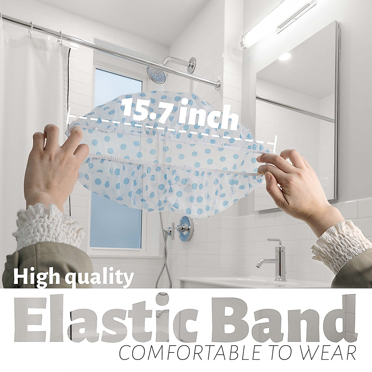 Shower Cap, 12 Pcs Plastic Shower Caps, Shower Caps for Women Reusable Waterproof, Elastic Band Flower Printed Hair Cap for Shower Spa Salon