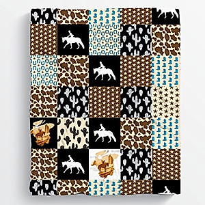 Retro Horse Baby Blanket Wild West Gifts for Boys Girls, Animal Western Decor Plush Soft Lightweight Flannel Fleece Wild West Swaddle Blanket for Newborn Horses Aztec Cow Receiving Blanket Crib