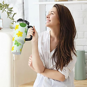 Exnundod Summer Exotic Flower Coconut Tumbler with Handle 30oz and Straw Insulated Tumblers Leak-proof Water Bottle for Car Travel