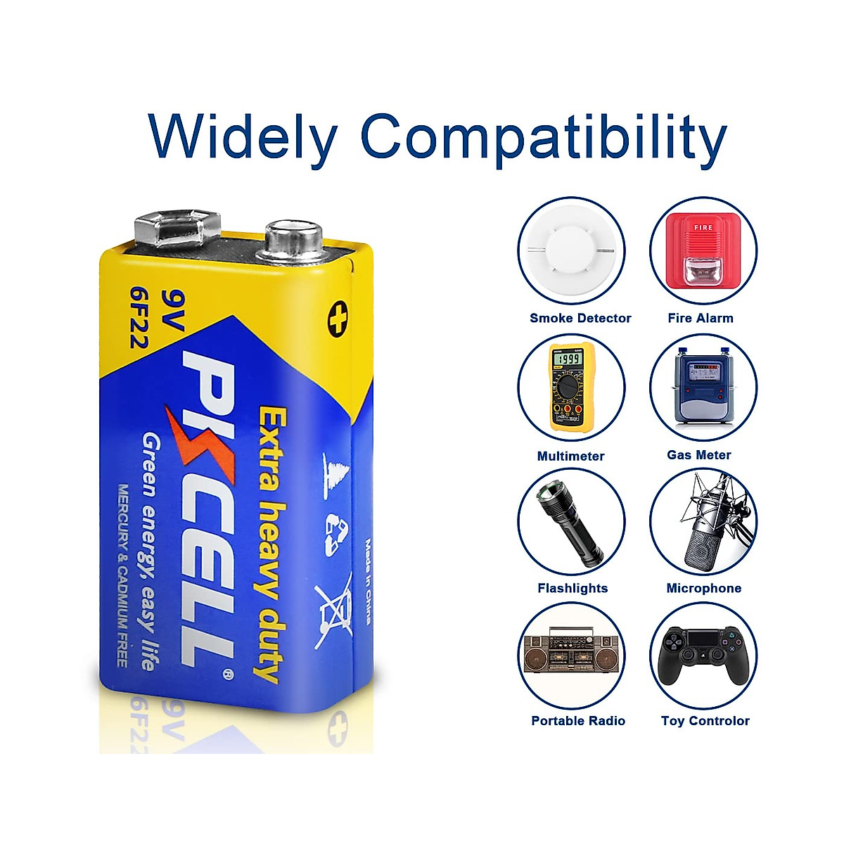 PKCELL 9V Battery Carbon Zinc for Smoke Detectors 6F22 Battery,Ultra Long-Lasting