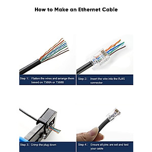 CableCreation RJ45 Pass Through Connectors, 50-Pack Cat6/Cat5e Gold Plated Modular Plug Unshielded Crimp Connector for Solid or Stranded UTP Ethernet Cable