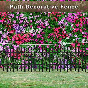 Decorative Garden Fence 20 Pack Animal Barrier Fencing with 6 Green Leaves 20.8 ft (L) x 22.2 in (H) Bamboo Fences Garden Edging Border for Small Dog Rabbit Yard Patio, Black