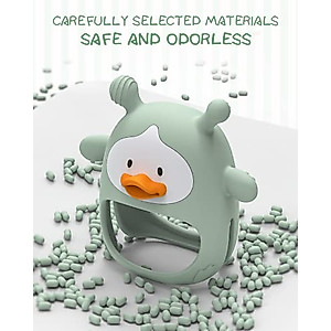 Baby Teething Toys, for Infants 3+ Months, Never Drop Silicone Baby Mitten Teether for Soothing Pain Relief, Baby Chew Toys for Sucking Needs, BPA Free (Green)