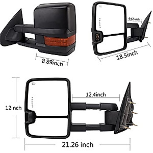 Perfit Zone TOWING MIRROR Replacement Pair Fit For SILVERADO SIERRA 2014, 2015,2016, 2017, 2018 with Power heated,Amber Signal Clearance Led Arrow Light