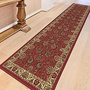 Ottomanson Machine Washable Oriental Design Non-Slip Rubberback 2x5 Traditional Runner Rug for Hallway, Kitchen, Bedroom, Entryway, 20" x 59", Red