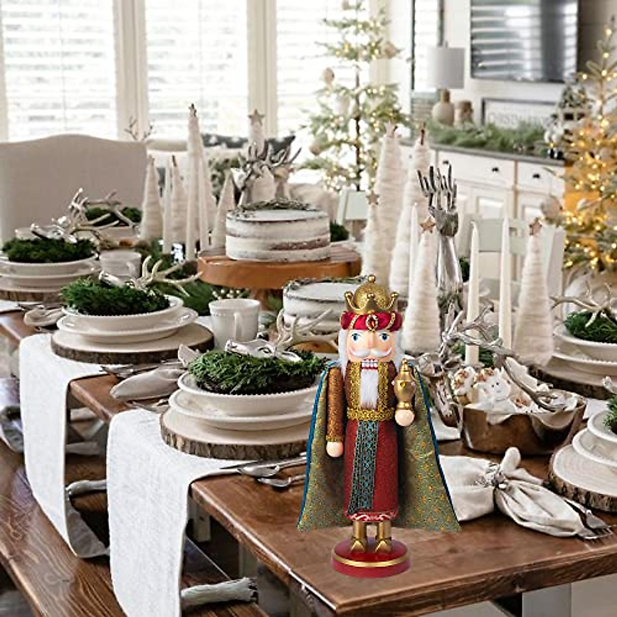 NEROSUN 14 Inch King Wooden Christmas Nutcracker, Traditional Islamic Wooden Nutcracker with Gold Crown Holding a Magic lamp, Festive Muslim Decorations for Shelves and Tables Decor (Red)