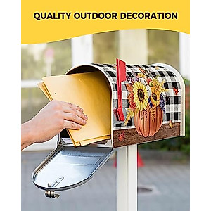 Pumpkin Buffalo Plaid Mailbox Cover Magnetic Thanksgiving Pumpkin with Sunflowers Black Plaid Post Box Cover Waterproof Mailbox Wraps for Farmhouse Outdoor Garden Home Decor Standard Size 21 X 18in