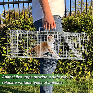 Live Animal Cage Trap,24 X 7 X 8In Animal Trap for Rabbits,Stray Cats,Squirrels,Humane Cat Trap,Foldable Live Traps Cage with Handle for Groundhogs,Opossums