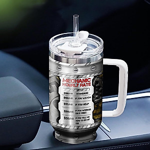 WAZONE Personalized Mechanic 40oz Tumbler with Handle Lid and Straw Customized Name Stainless Steel Insulated Coffee Travel Mug Cup Holiday Birthday Christmas Mechanics Themed Gift for Men Him
