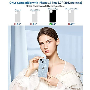 MIODIK iPhone 14 Plus Case with Screen Protector + Camera Lens Protector, [Non-Yellowing] Clear Glitter Protective Shockproof Phone Case for Women Girls, 6.7 Inch - Sparkle Clear