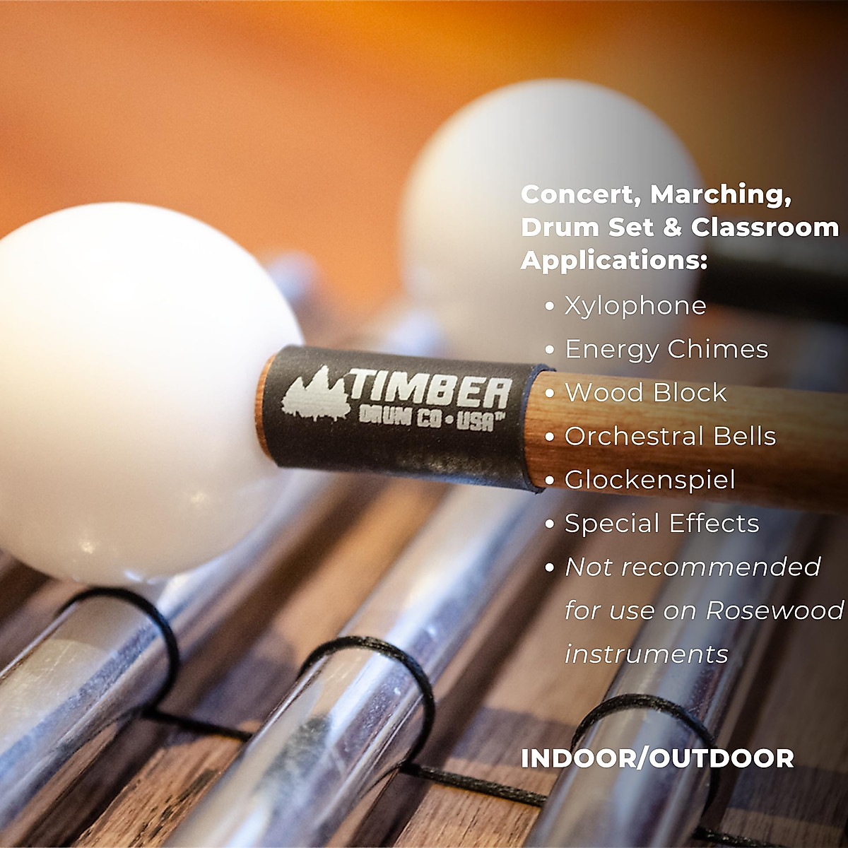 Timber Drum Co. T2HP, MADE IN U.S.A. Pair of Hard Polymer Mallets for Energy Chime, Xylophone, Wood Block, and Bells