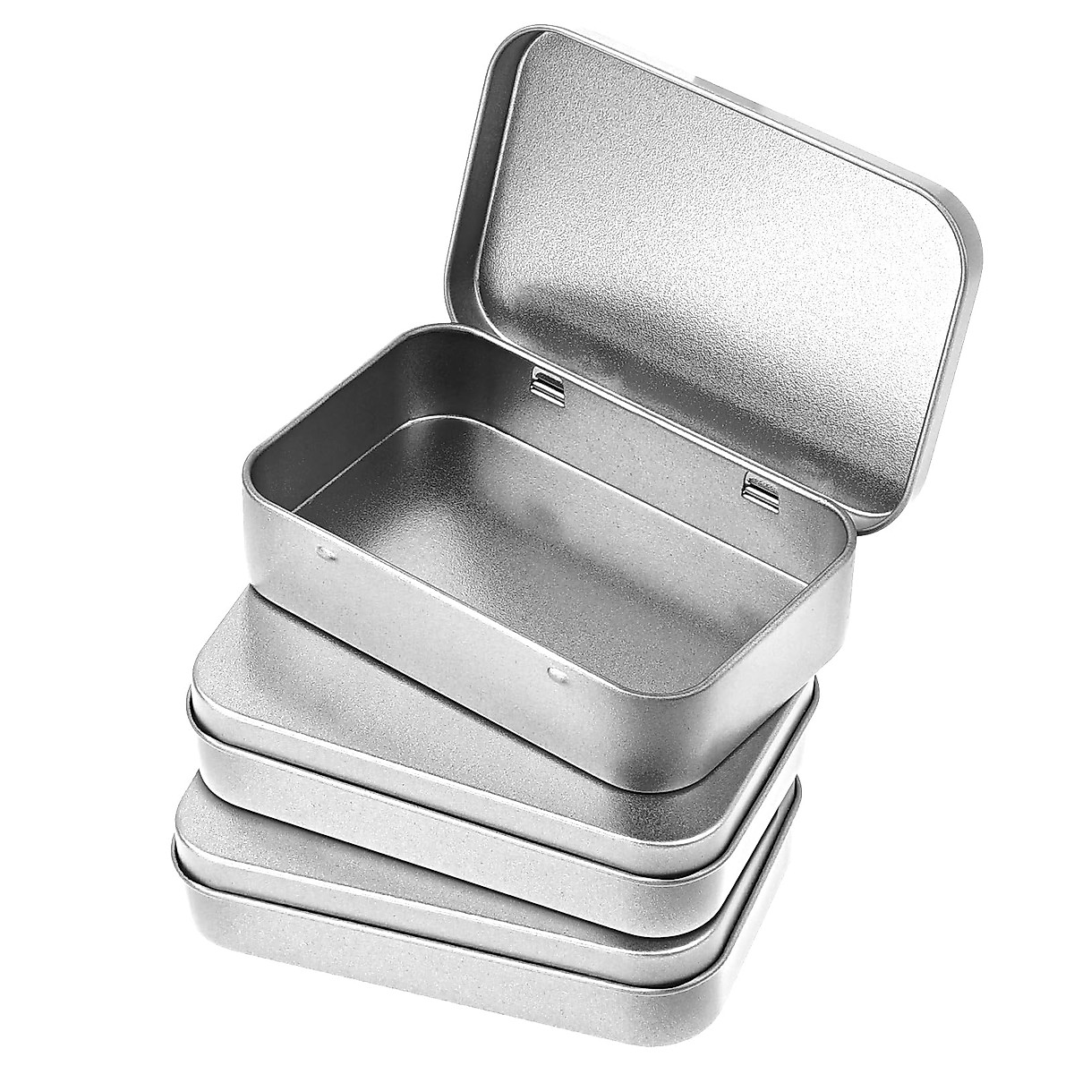 Bewudy 3 Pcs Metal Hinged Tin Box, Container Mini Portable, Small Storage Container Kit with Lid for Home Storage Outdoor Active Storage Containers Home Organizer Small Tins(Silver)