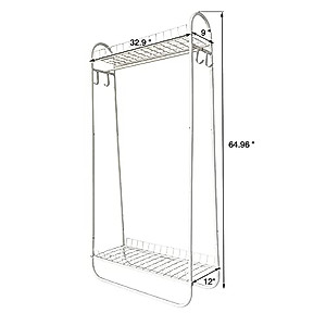 Kefair Metal Garment Rack Free-Standing Closet Organzier Heavy Duty Clothes Rack with Hooks and Storage Shelvels, White