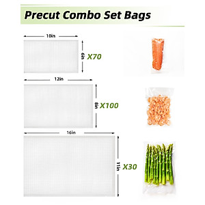 Colemoly Vacuum Sealer Bags for Food 200 Count Gallon 11" x 16", Quart 8" x 12" and Pint 6" x 10" Commercial Grade BPA Free Precut Vacuum Seal Bags for Meal Prep Storage Sous Vide