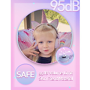 charlxee Kids Unicorns Headphones with Mic for School/Travel,95dB Volume Limited,Shareport,On/Over Ear Wired Headsets with Nylon Cable-Light Purple