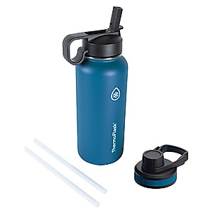 ThermoFlask 32 oz Double Wall Vacuum Insulated Stainless Steel Water Bottle with Spout and Straw Lids, Cobalt