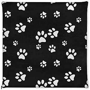 White Dog Puppy Paw Print Square Seat Cushion Non Slip Durable Chair Cushion Pads for Dining Room, Office, Kitchen, Sofa, Floor, Outdoor, Patio Chairs Decorative