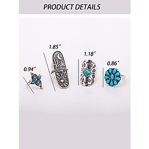 YANCHUN Turquoise Stackable Finger Ring Set Boho Knuckle Rings Midi Joint Carved Rings Western Jewelry for Women