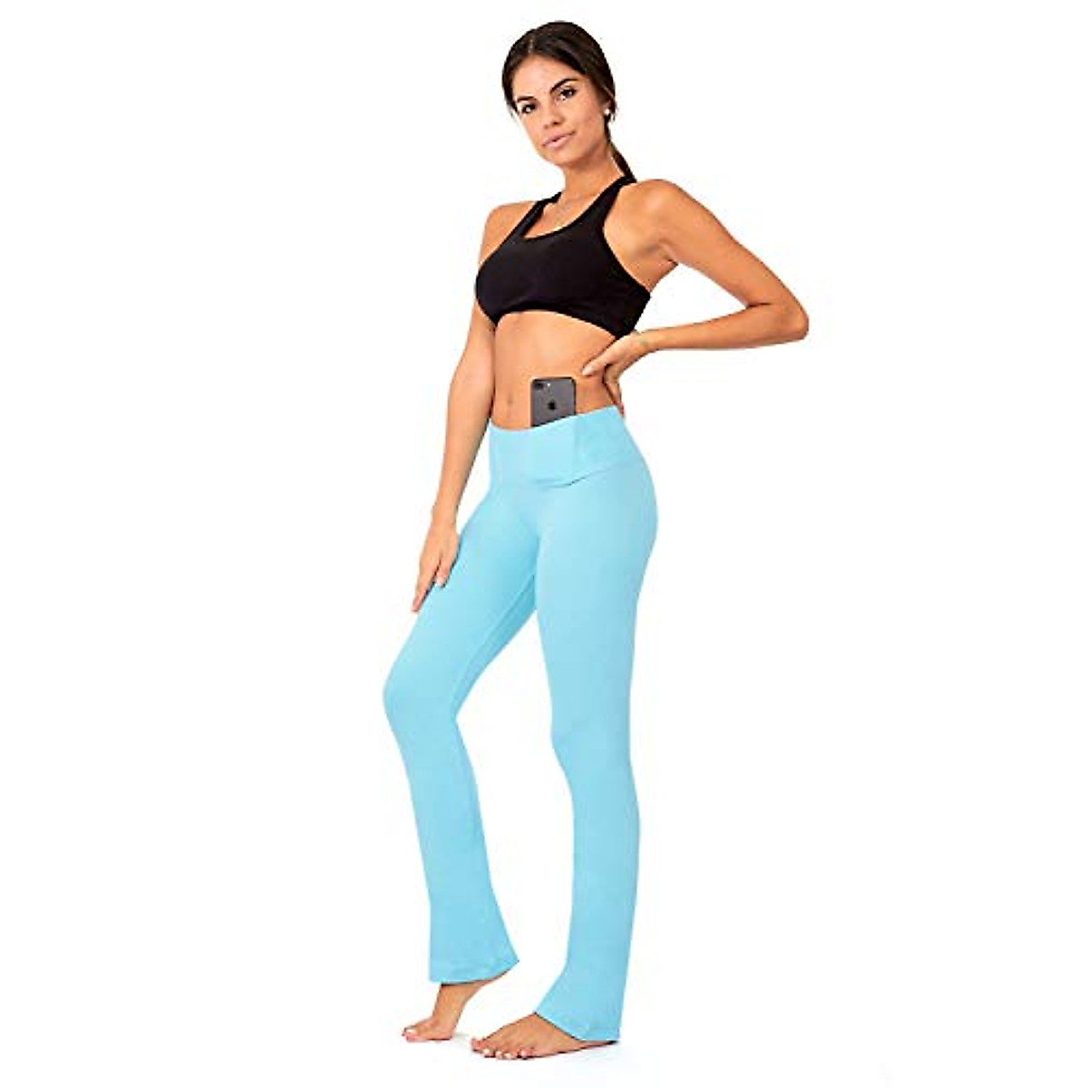 DEAR SPARKLE Bootcut Leggings for Women | Slim Look Bootleg Opaque Yoga Pants w Pocket + Plus Size (C5) (Sky, 3X-Large)