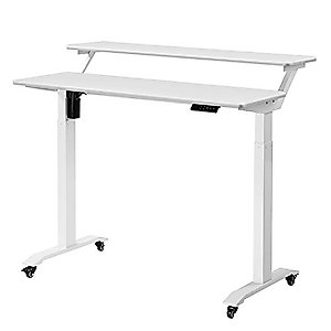 UNICOO - 2 Tier Electric Height Adjustable Standing Desk, Electric Standing Workstation Home Office Sit Stand Up Desk (White Top/White Leg - Electric- 2 Tier)