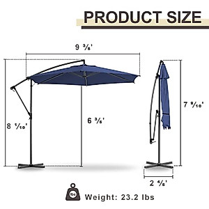 Gardesol 10FT Umbrella Outdoor Patio, Cantilever Umbrella With Sturdy Ribs, Fade Resistant, UV Protection, Outdoor Offset Umbrella for Deck, Poolside, Porch, Backyard, Navy Blue
