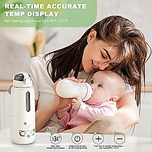 Voraiya® Portable Water Warmer, Rechargeable Bottle Warmer for Formula, Breastmilk, Baby Milk, 300ml, Smart Baby Flask with Precise Temp Control, Wireless Bottle Warmer for Car, Travel, Outdoor(white)