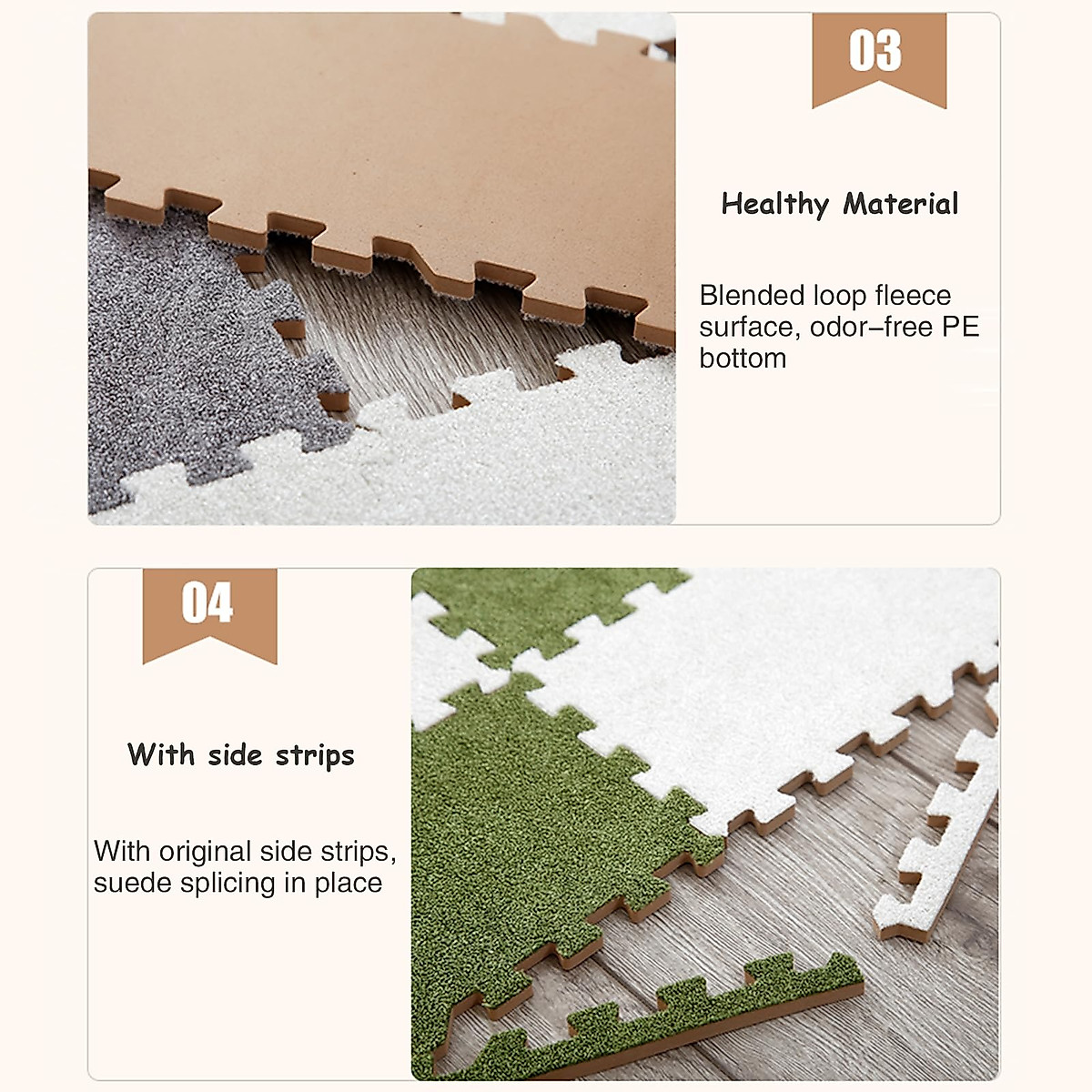7 SQ.Ft Interlocking Carpet Tiles, 9 Tiles 23.6"X4.7" Foam Mat, Rectangular Puzzle Play Mat, Soft Splicing Playing Floor Mat, Anti-Fall(Size:24x12cm,Color:Beige)
