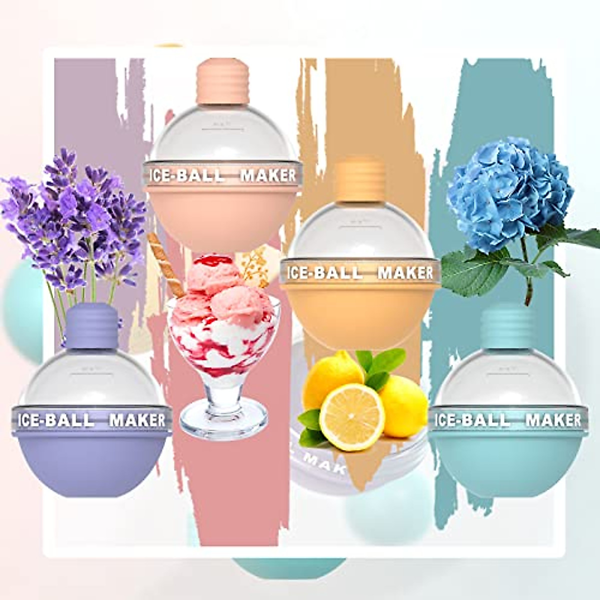 Ice Cube Tray, Ice Ball Maker, Candy Color Ice Ball Maker Mold, Round Silicone Ice Cube Mold, 2.5 Inch Whiskey Ice Mold for Whiskey and Cocktails, Creative Gift for Family and Friends