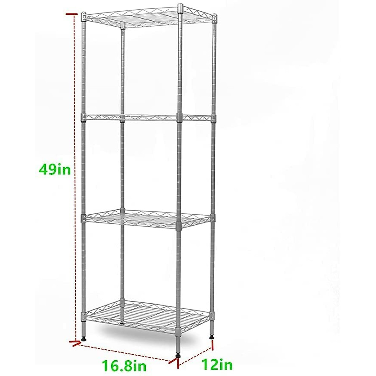 REGILLER 4-Tier Wire Shelving Unit Metal Storage Rack Adjustable Organizer Perfect for Pantry Laundry Bathroom Kitchen Closet Organization (Silver, 16.9L x 12W x 50H)