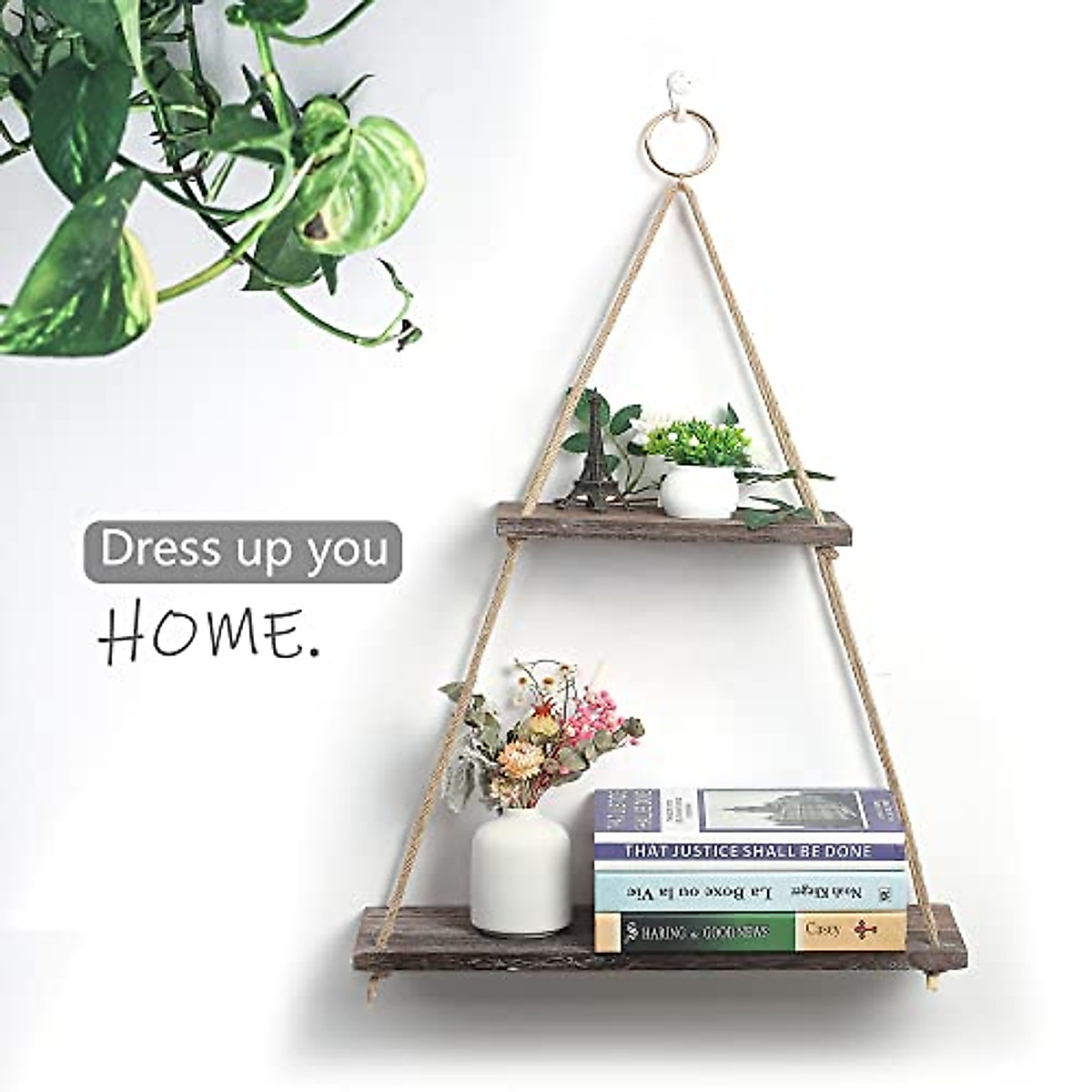 MITIME Shelves for Wall & Window Plant Shelf Indoor - Floating Wall Shelves for Living Room, Bathroom, Bedroom, Kitchen, Office - Wall Hanging Shelf - Boho Wall Decor Home , Triangle 2 Layers (1)