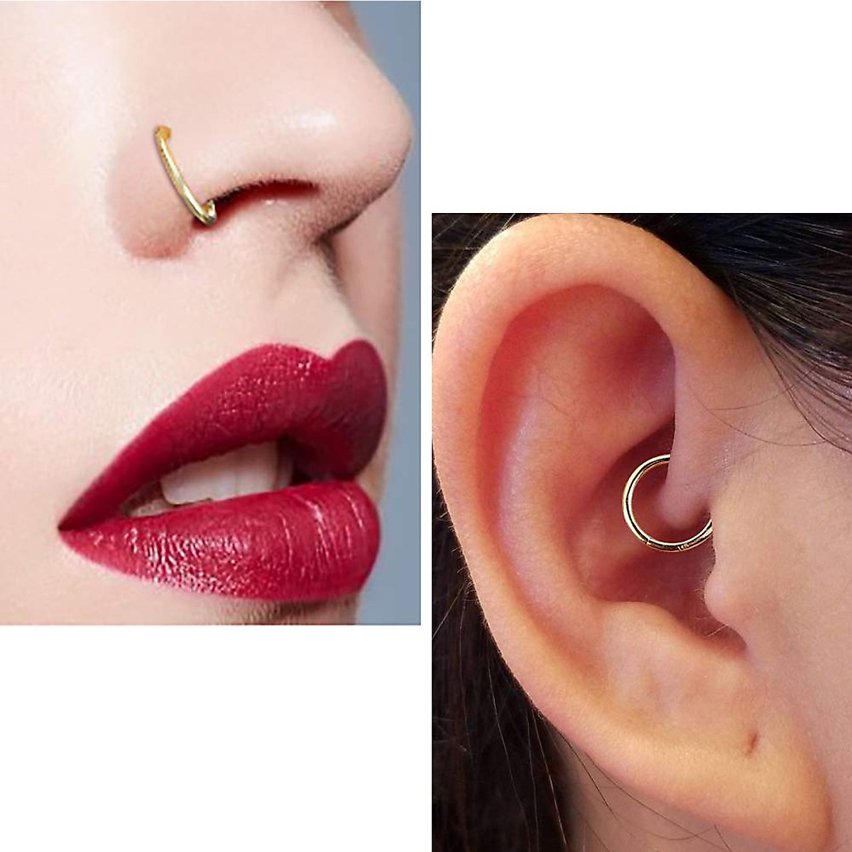 COCHARM 18 Gauge Cartilage Earrings 14k Solid Gold 18g Nose Septum Rings 8mm Helix Daith Earrings for Women