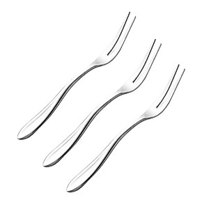 3pcs Stainless Steel Fruit Forks Metal Dinner Forks Satin Forks Two Prong Dinner Fork for Home Restaurant Hotel (Silver)
