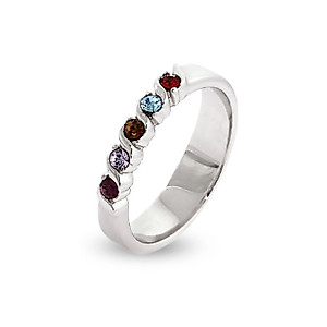 EVE'S ADDICTION Women's Sterling Silver Custom 5 Stone Simulated Birthstone Ring, ring sizes 8 Mother and Child Ring - Gift for Mom - Gifts for Mom
