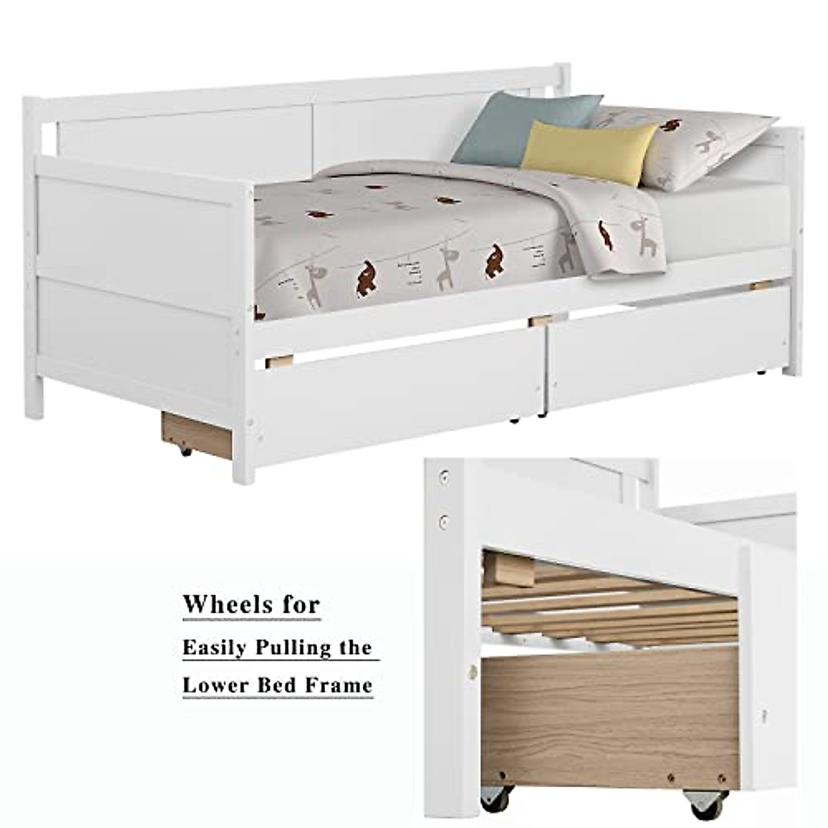 HOUAGI Daybed with 2 Storage Drawers,Twin Size Sofa Bed for Bedroom Living Room,White