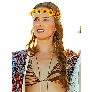 WILLBOND 8 Pieces Sunflower Crown Hair Wreath Daisy Flower Headbands Hippie Headbands Adjustable Floral Bridal Headpiece for Hippie Party Wedding Festivals Photo Props
