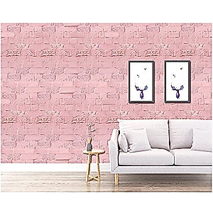 HOYOYO 17.8 x 118 Inches Self-Adhesive Liner Paper, Removable Shelf Liner Wall Stickers Dresser Drawer Peel Stick Kitchen Home Decor,Pink Brick English Litter