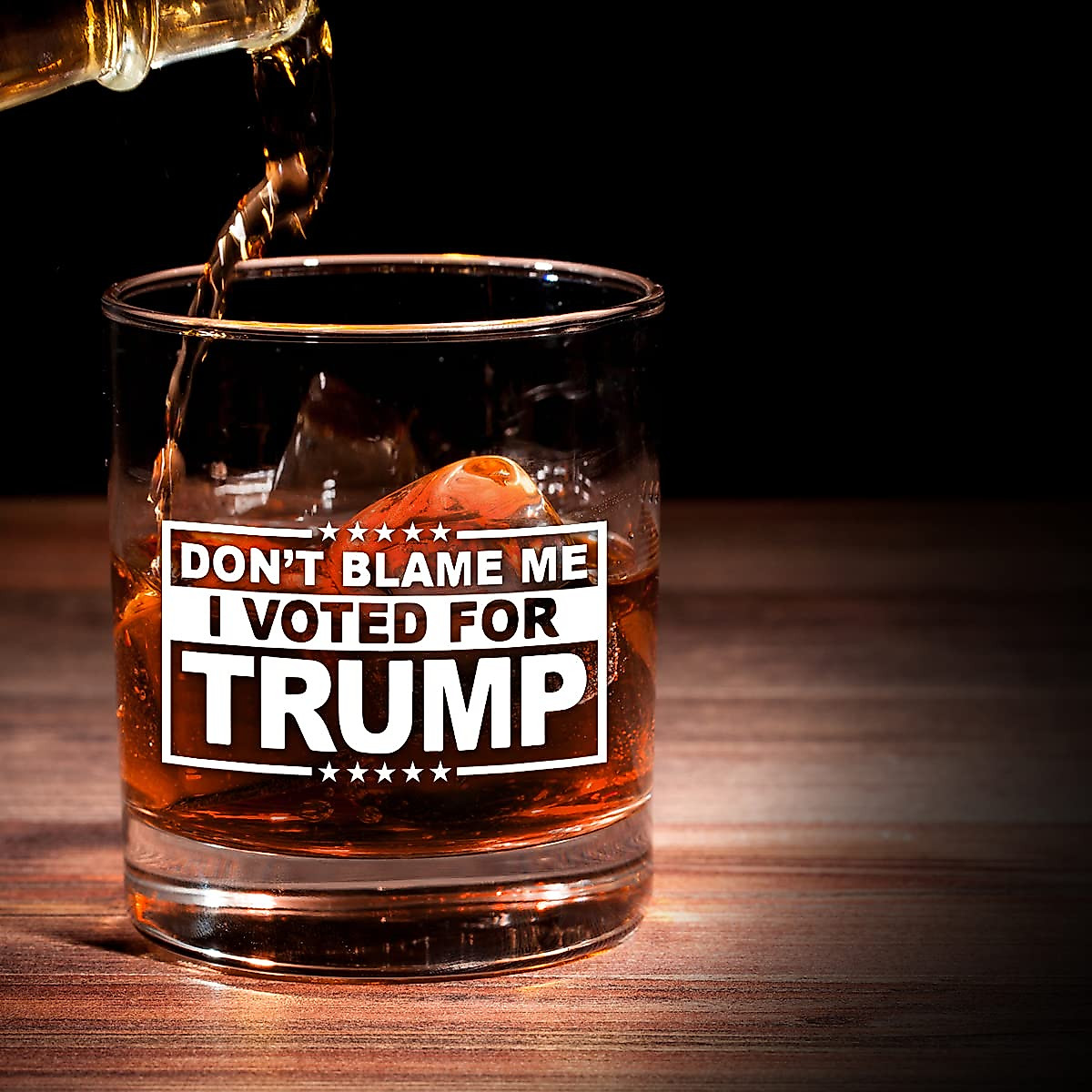 Don’t Blame Me, I Voted for Trump-Funny Whiskey Bourbon Scotch Glass 11oz- Great Gift for Dad, Mom, GOP, Conservative, Political Collector, Rocks Glass- USA Made.