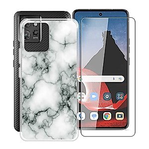 HGJTF Phone Case for Motorola ThinkPhone (6.6") with 1 X Tempered Glass Screen Protector, Slim Clear Shockproof X Anti-Scratch Soft TPU Gel Cover for Motorola ThinkPhone - Marble