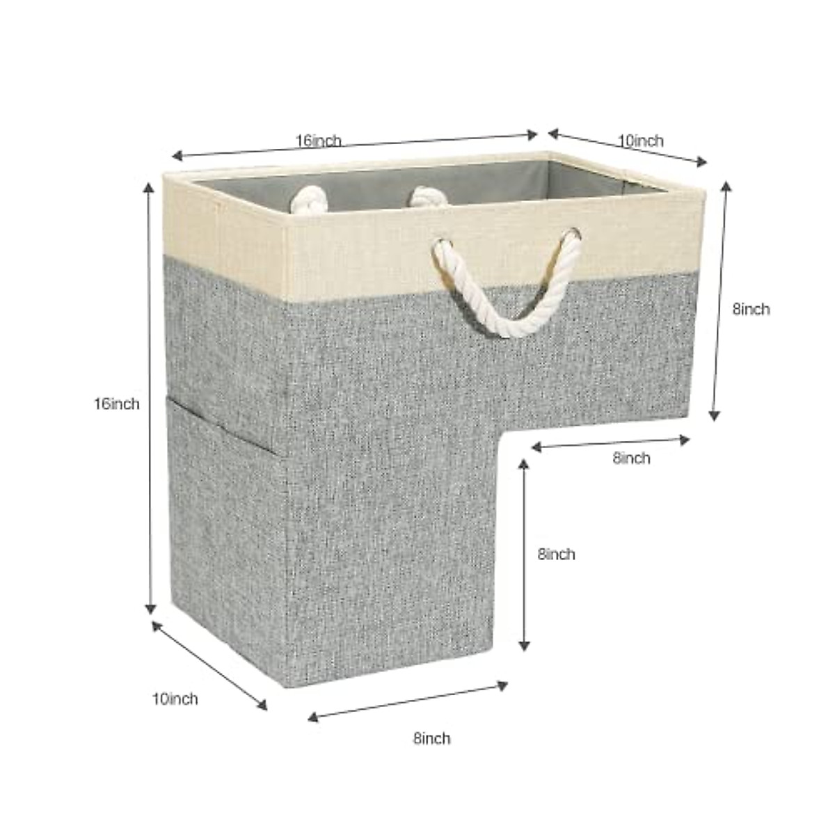 AmzFan Stairs Basket with Handle, Stair Baskets for Carpeted Stairs and Wooden Stairs, 16’’ Large Cotton Foldable Staircase Basket, Stair Organizer Basket Storage for Home and Office Decor