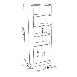 Manhattan Comfort Catarina Bookshelf Cabinet with Display Shelves and Doors for Hidden Storage, 71" Tall Bookcase, Easy Assembly, Stylish and Functional, Mid Century Modern Furniture, White