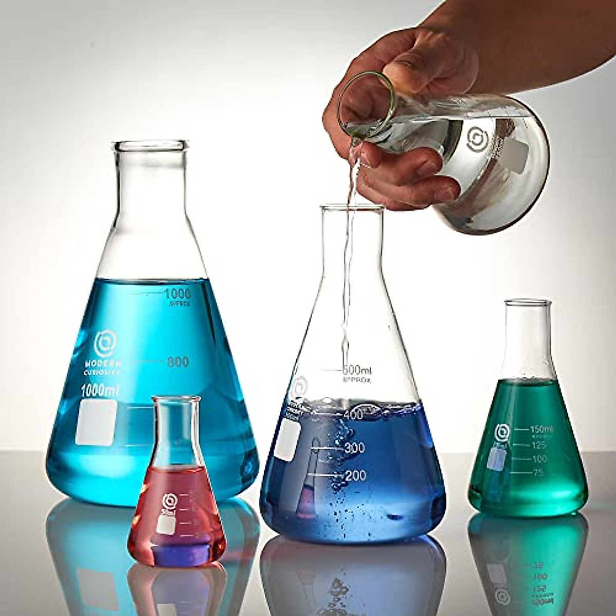 Glass Erlenmeyer Flask Set - Graduated Borosilicate Glassware - Volumetric Narrow Neck Scientific Chemistry Labware & Equipment - Home & School Science Experiments (50-250mL, 3-Pack)