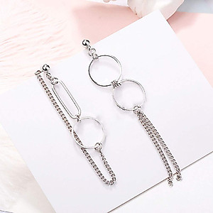 HZJCC asymmetric Circle chain drop earrings for women men white gold plated punk hoop earrings Lover Jewelry (silver)