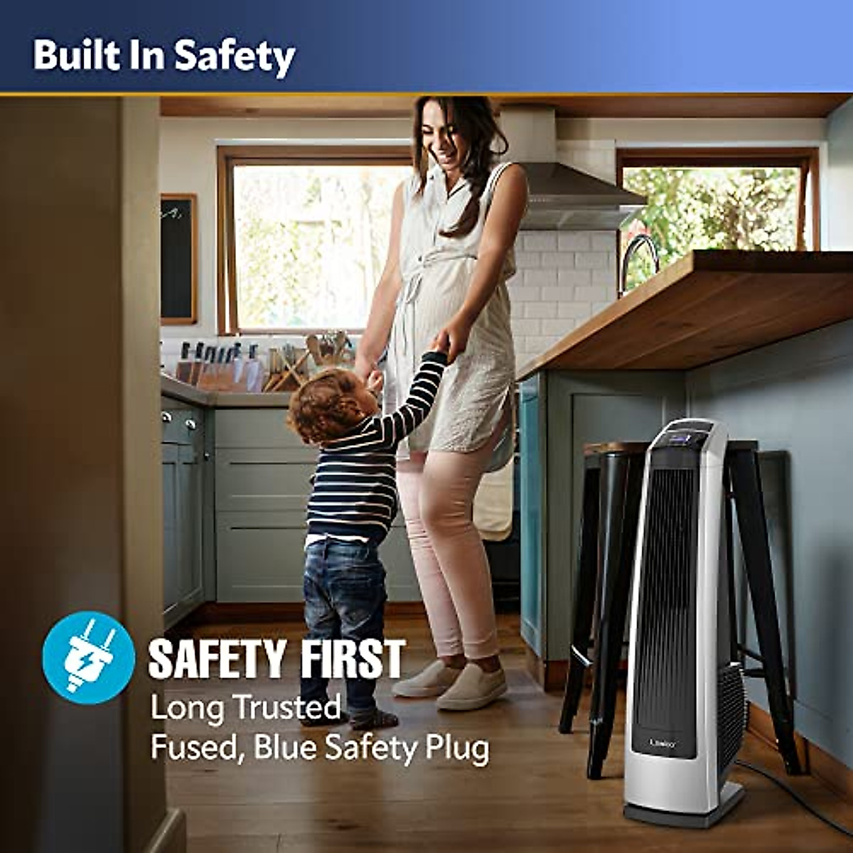 Lasko Oscillating High Velocity Tower Fan, Remote Control, Timer, 3 Powerful Speeds, for Garage, Basement and Gym, 35" Silver and Black, U35115