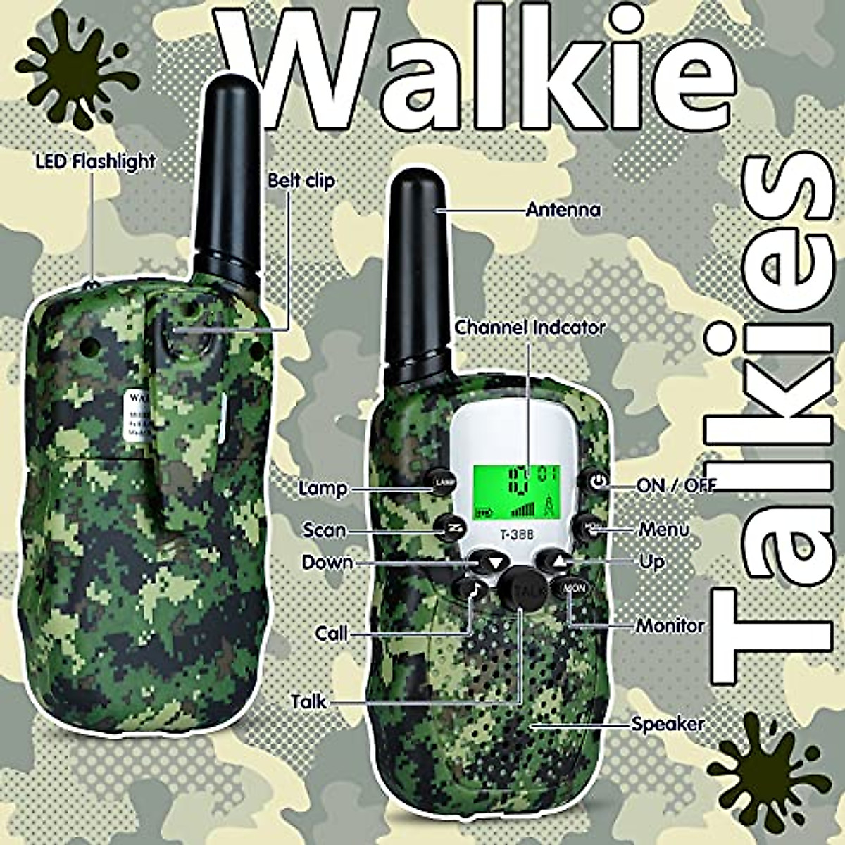 Tepsmigo Walkie Talkie for Kids, Toys for 3 4 5 6 7 8 9 10 Year Old Boys Girls, 2Pack Kids Walkie Talkies - 22+99 Channels and Backlit LCD Flashlight, 3 Miles Range for Outside, Camping, Hiking
